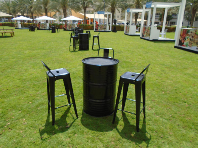 Oil Drum Cocktail Table Rental in Dubai, Abu Dhabi, UAE