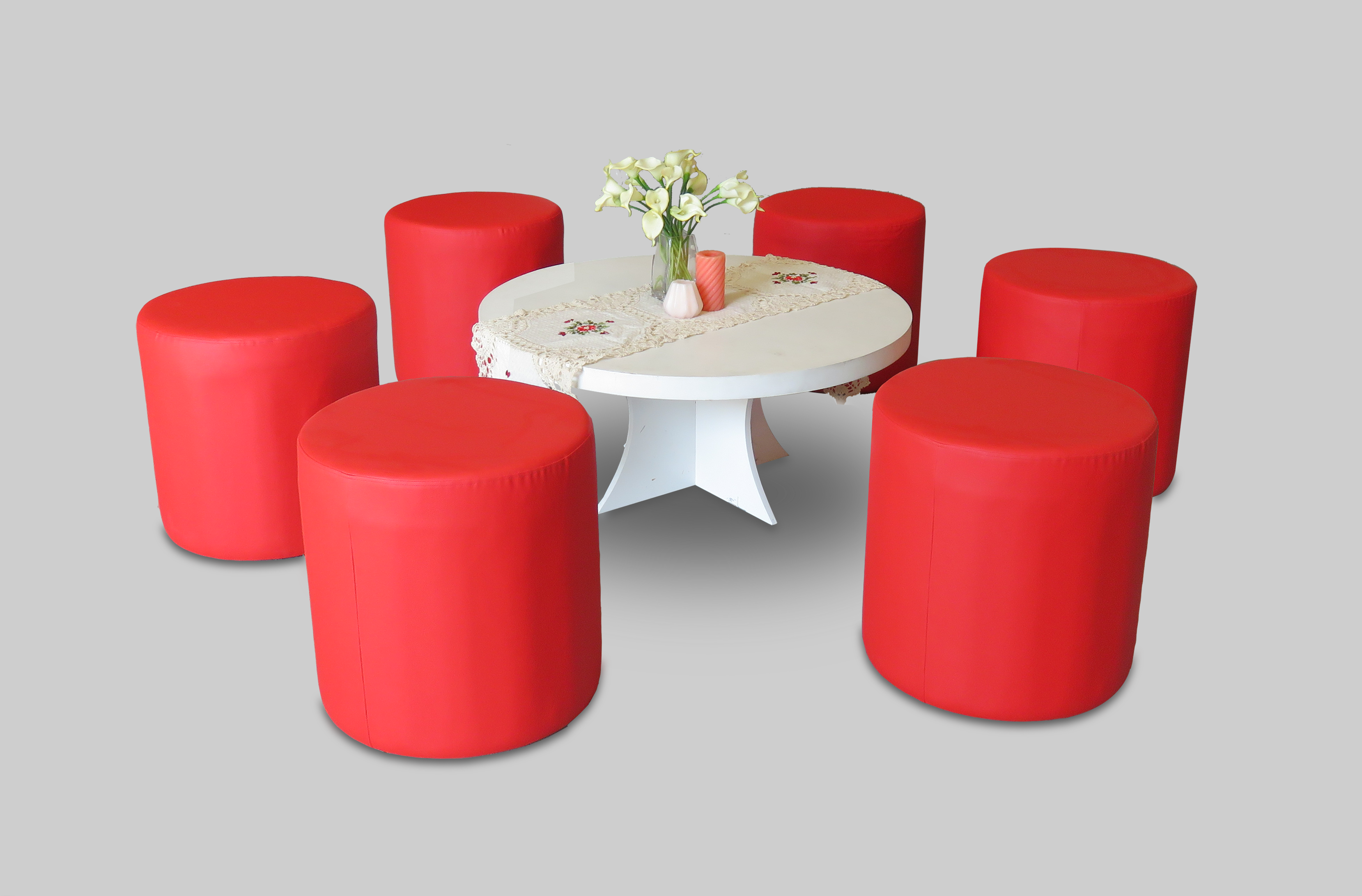 Roma Round Pouffe - Red - Furniture Rentals in Dubai | Abu Dhabi | UAE